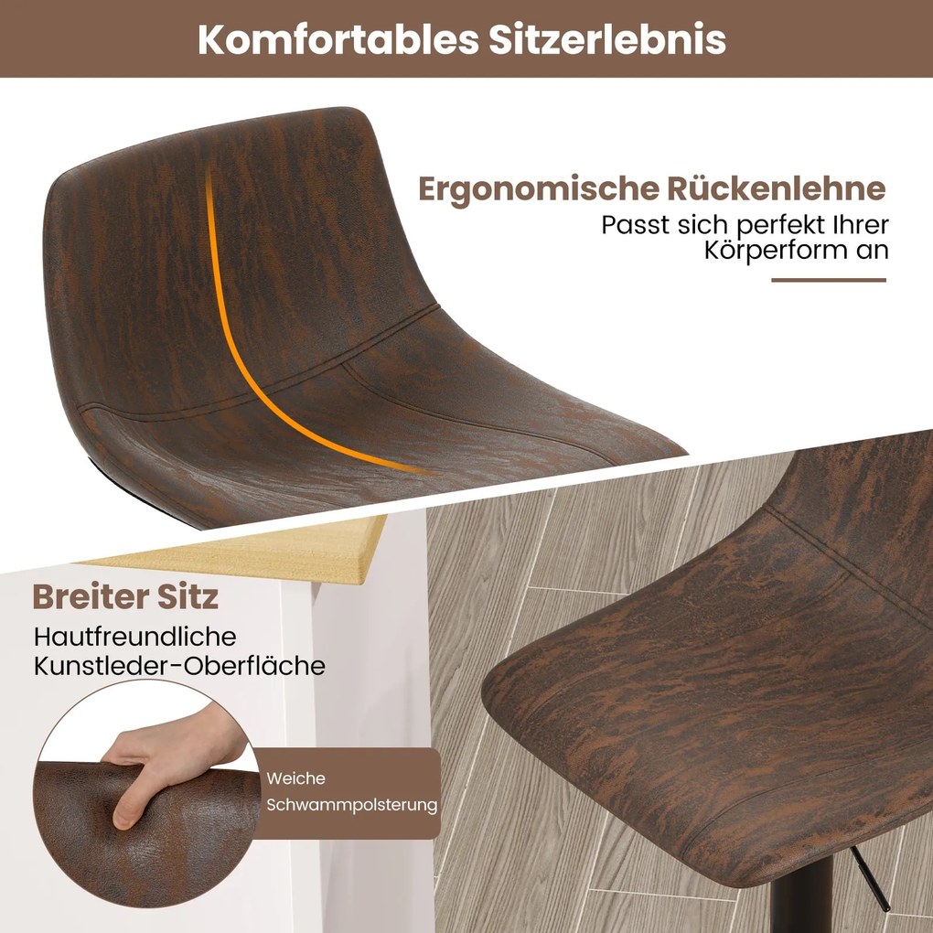Costway Sada 2 barových židlí barové židle 60-82 cm výškově nastavitelná