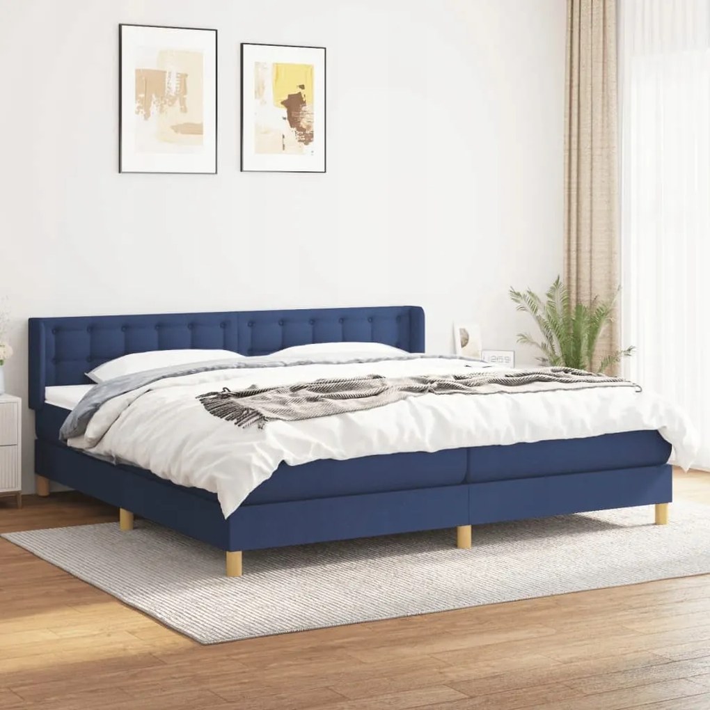 Box Spring Postel S Matrací Textil Modrá tlačítka 200 x 200 cm
