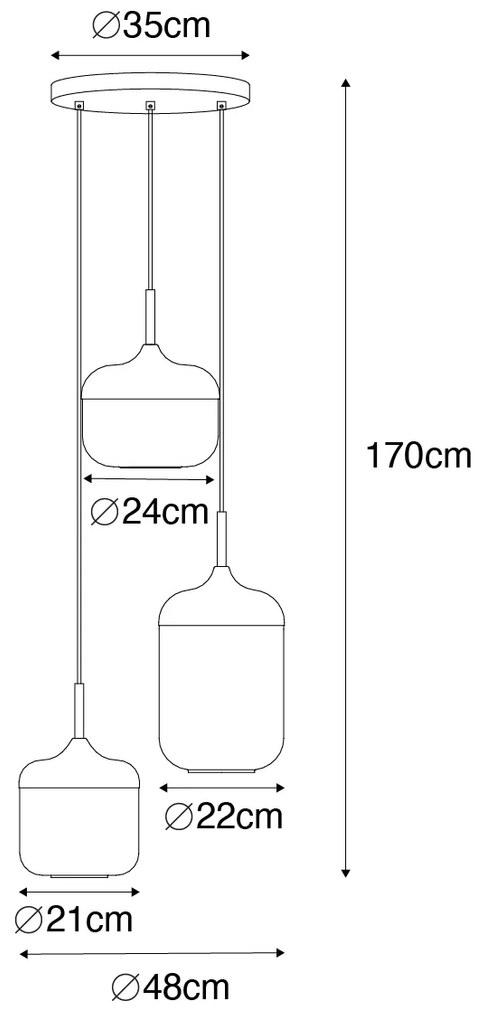 Závěsné svítidlo černé se zlatem a kouřovým sklem 3-světlo kulaté - Kyan