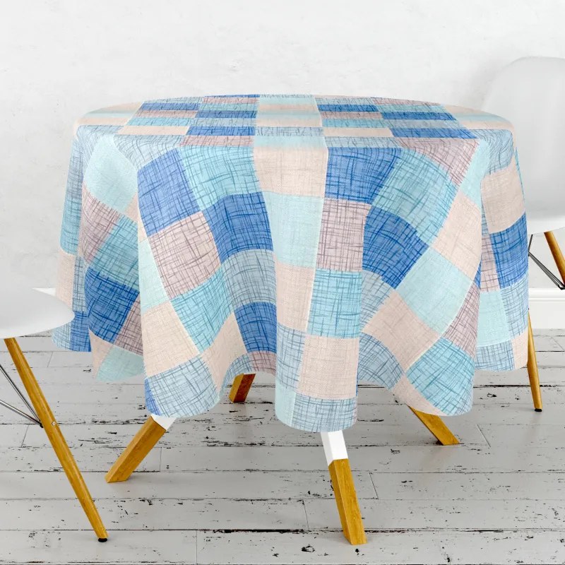Ubrus PVC kulatý DC-0555E – Modrošedá kostka (různé velikosti)
