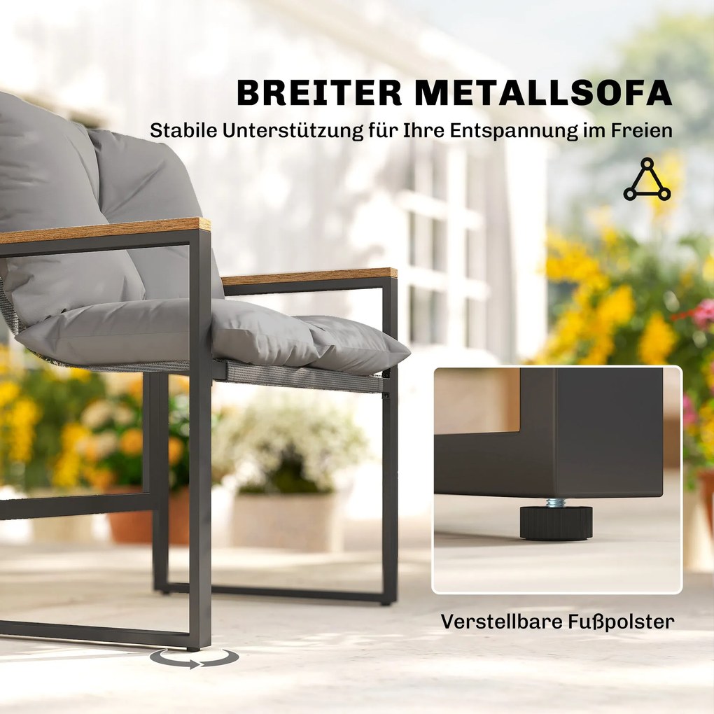 Outsunny 3dílný bistro set pro 2 osoby — kovový rám, polstrovaná křesla a odkládací stolík, zahradní nábytek na balkon, terasu nebo trávník