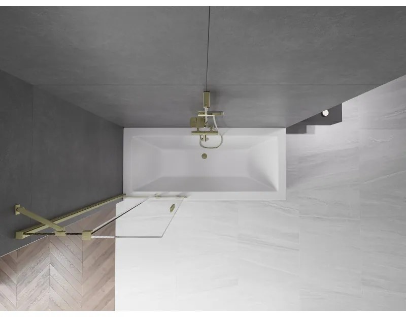 Mexen Velar, 2-křídlová posuvná vanová zástěna 70 x 150 cm, 8mm čiré sklo, zlatý matný profil, 896-070-000-01-55
