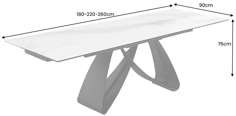 Roztahovací keramický stůl Bayarmaa 180-220-260 cm bílý