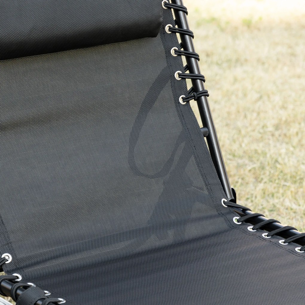 Outsunny Chaise longue skládací lehátko s nastavitelným opěradlem 5 poloh odnímatelná opěrka hlavy boční kapsa textilní potah ocelový rám 185 x 58 x …