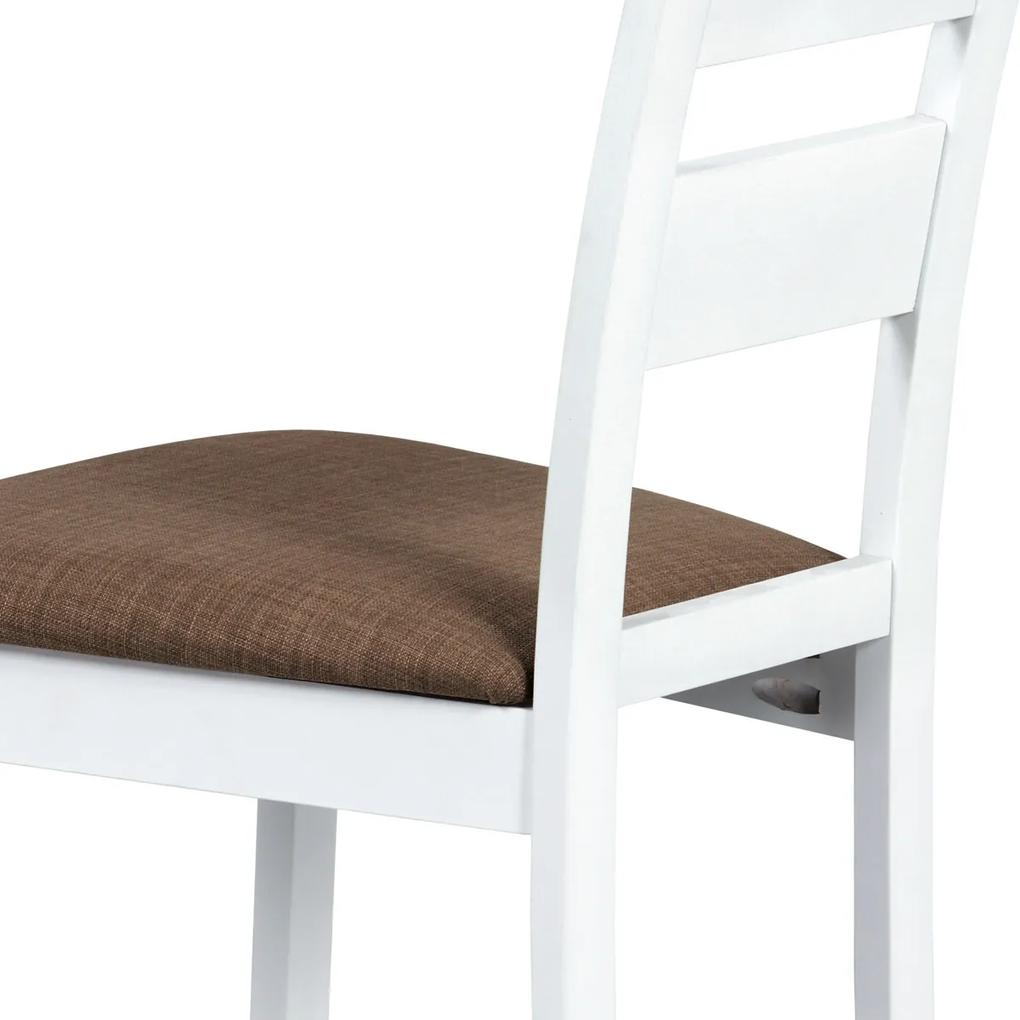 Jídelní židle, masiv buk, barva bílá, látkový hnědý potah - BC-2603 WT
