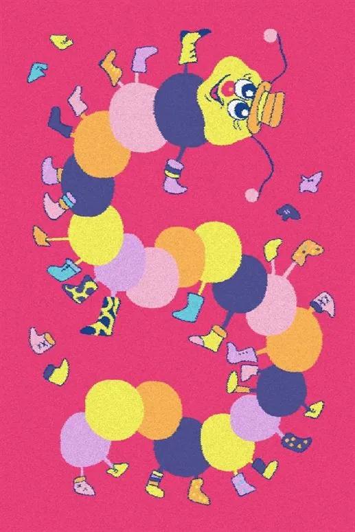 Dětský kusový koberec Agnella Funky Top Iwo Stonožka Růžový Rozměr: 300x400 cm