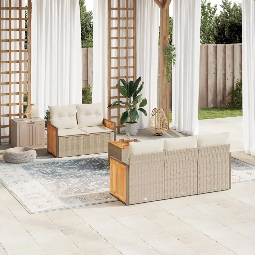 6dílná zahradní sedací souprava s poduškami béžová polyratan 3259867