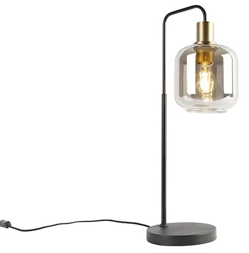 Designová stolní lampa černá se zlatou s kouřovým sklem - Zuzanna