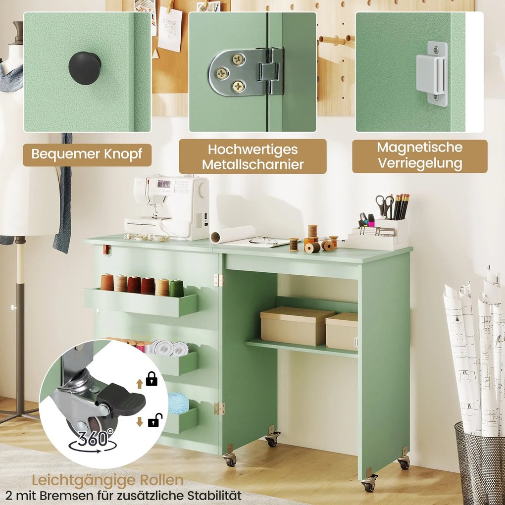 Costway Skládací šicí stůl Rolling Craft Station s – 118,5 × 40 × 79,5 cm