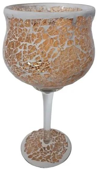 Champagne skleněný svícen na noze Mosaik - Ø 11*25 cm