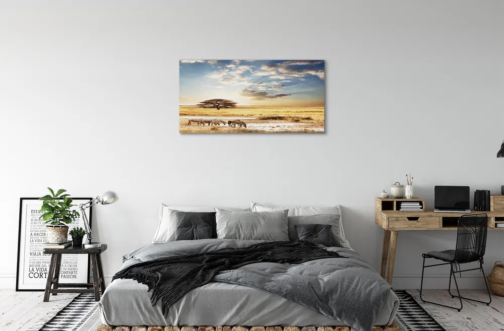 Obrazy na plátně Zebra mraky strom 125x50 cm