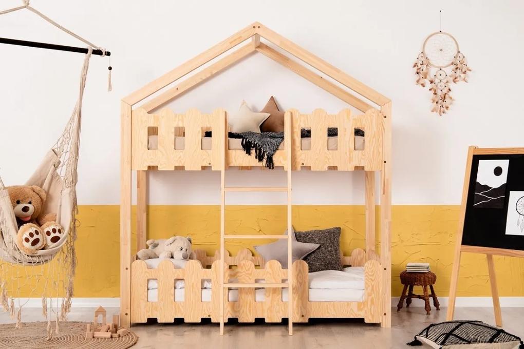 Domečková patrová dětská postel z masivního dřeva 90x200 cm v přírodní barvě Mila DMP Rozměr: 80x190 cm, Vstup do postýlky: Pravá