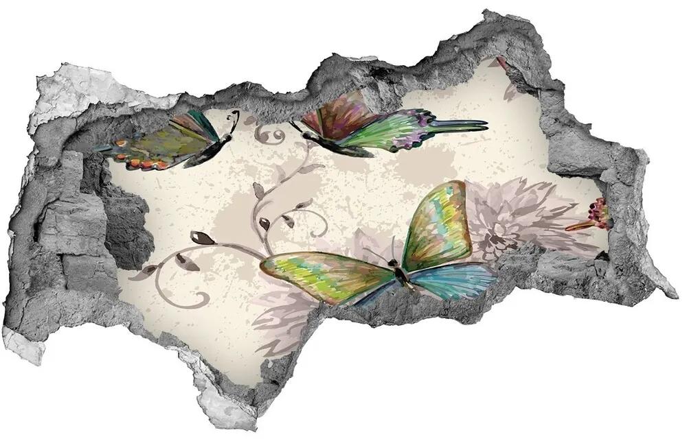 Wallmuralia Díra 3D foto tapeta nálepka Motýli a květiny 95x73 cm