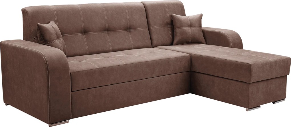 Rohová rozkládací sedací souprava do L MISOL, 240 cm, s úložným prostorem Roh pohovky: Levý roh, Barva látky: Tmavě hnědá (Yuma 38)
