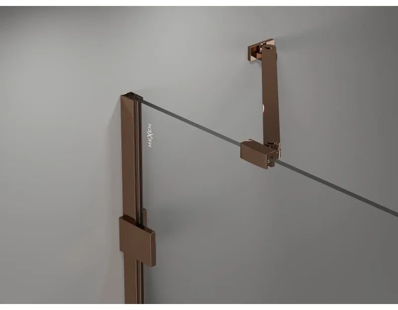 Mexen Lunar, Pětiúhelníkový sprchový kout Mexen Lunar naklápěcí doleva 100 x 100 cm, 8mm čiré sklo, profil růžové zlato, 831-100L-100P-60-00-L