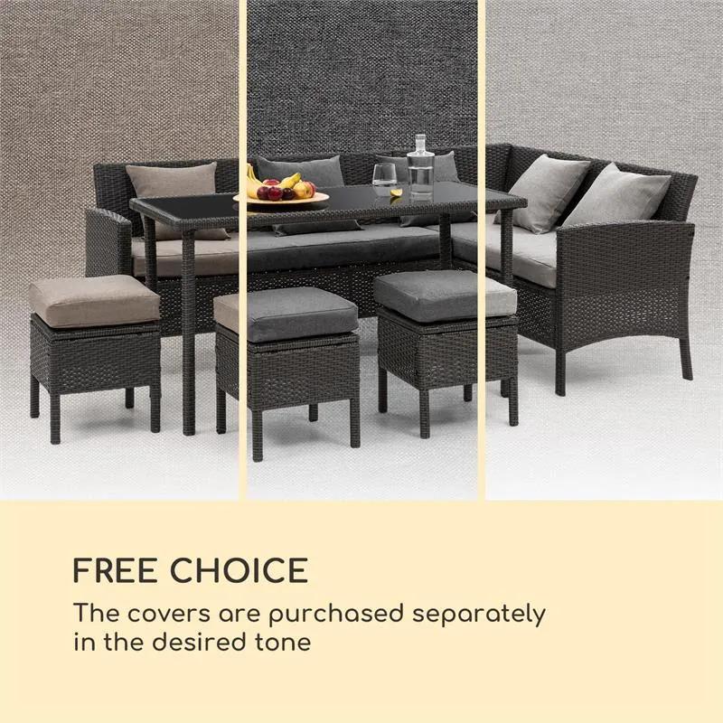 Titania Dining Lounge Set, zahradní sedací souprava, rohová souprava, stůl, stoličky, černá