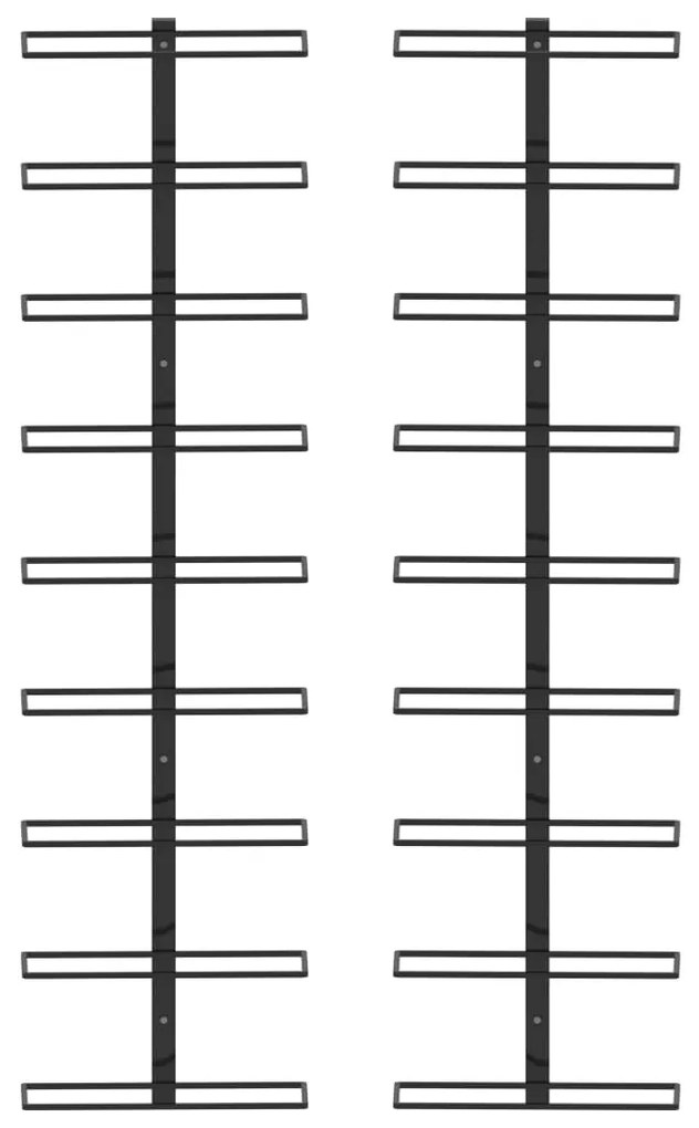 vidaXL Marketos Nástěnný stojan na víno na 18 lahví 2 ks černý železo
