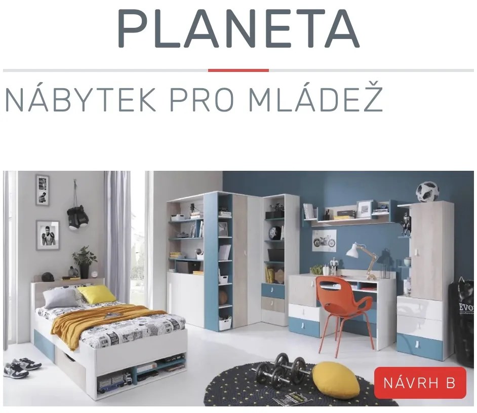 Meblar Sestava Planet B Barva: bílý lux + dvířka dub + mořská