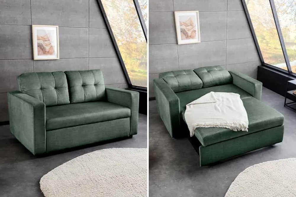 Designová rozkládací pohovka Zaragoza 142 cm zelený samet