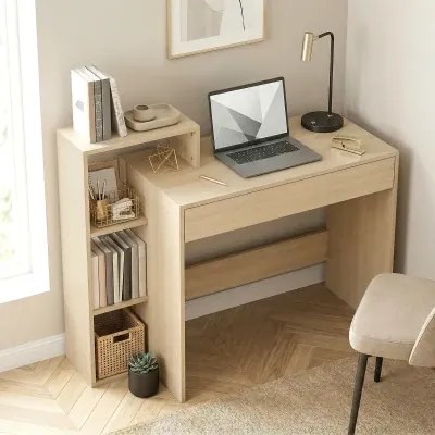 HOMCOM psací stůl s úložným prostorem, počítačový stůl se 3 policemi a zásuvkou, 100 x 40 x 90 cm, přírodní dřevo