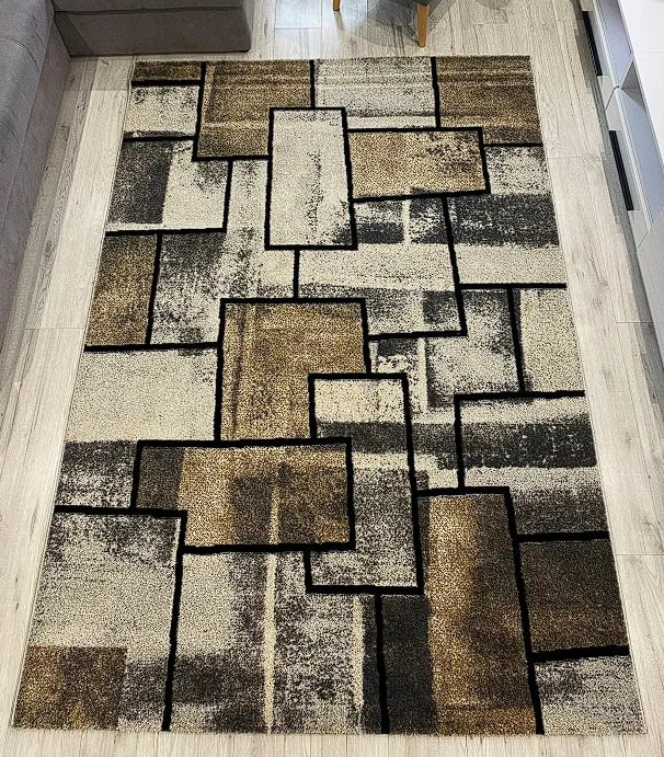 HU Moderní koberec Gallery v hnědé, béžové a šedé barvě s kostkovaným vzorem Rozměr: 60x110 cm