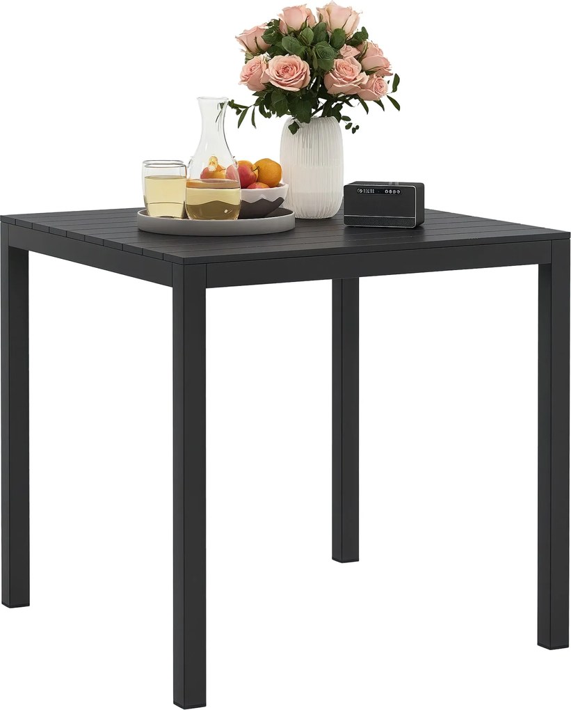 Zahradní stůl Outsunny Aluminium 73x73 cm Voděodolný bufetový stůl s imitací dřeva, kempingový stůl pro 4 osoby, protiskluzový balkonový stůl, venkovn