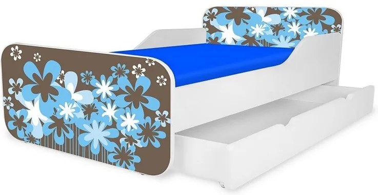 Dětská postel se šuplíkem - Hnědá s květy - small kwadra - 160 x 80 cm