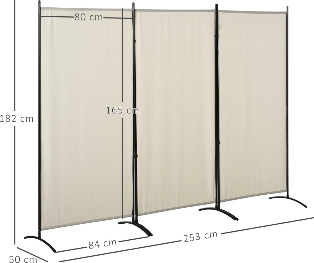 HOMCOM 3-panelový paravan 253x50x182 cm skládací paravan s 6 kovovými nohami, ochranný paravan pro kancelář a ložnici, béžový
