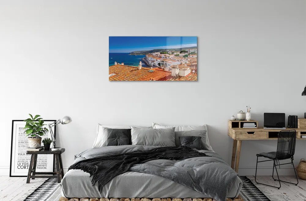 akrylový obraz Španělsko Město hory moře 100x50 cm