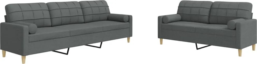 2dílná sedací souprava s polštáři tmavě šedá textil 3278336