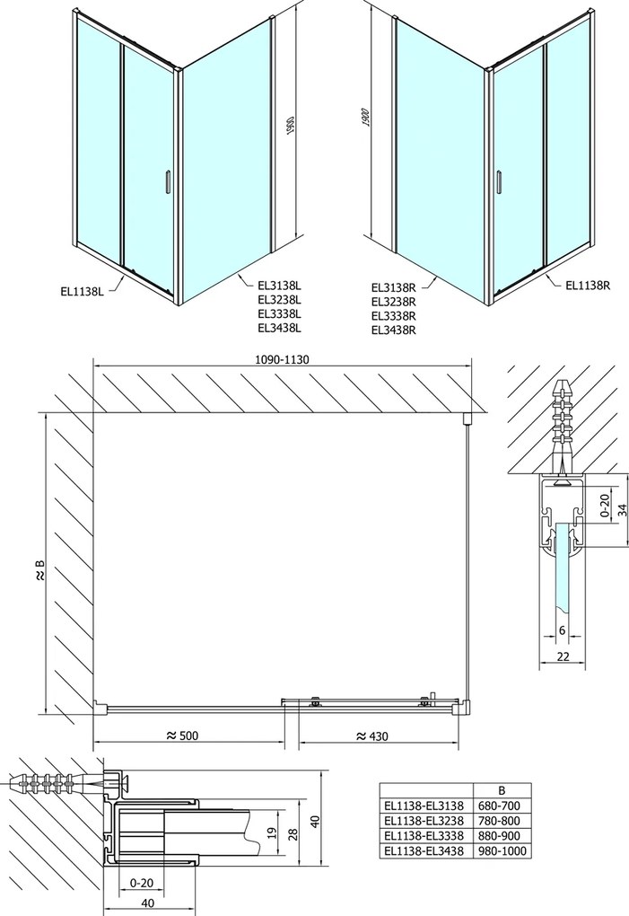 Polysan Polysan, Easy Line obdélníková sprchová zástěna 1100x900mm L/P varianta, brick sklo, EL1138EL3338