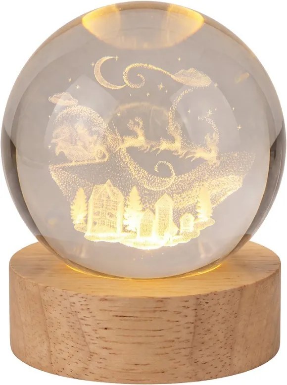LED stolní lampička na dřevěném podstavci - sobí spřežení - Ø 6 cm / USB
