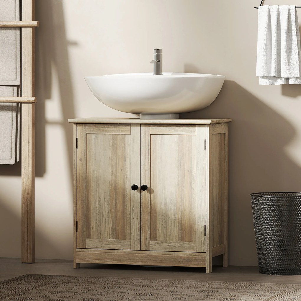 HOMCOM spodní skříňka pod umyvadlo, koupelnová skříňka se 2 dveřmi, nastavitelná přihrádka, odolná proti vlhkosti, 60 x 30 x 60 cm, Šedá