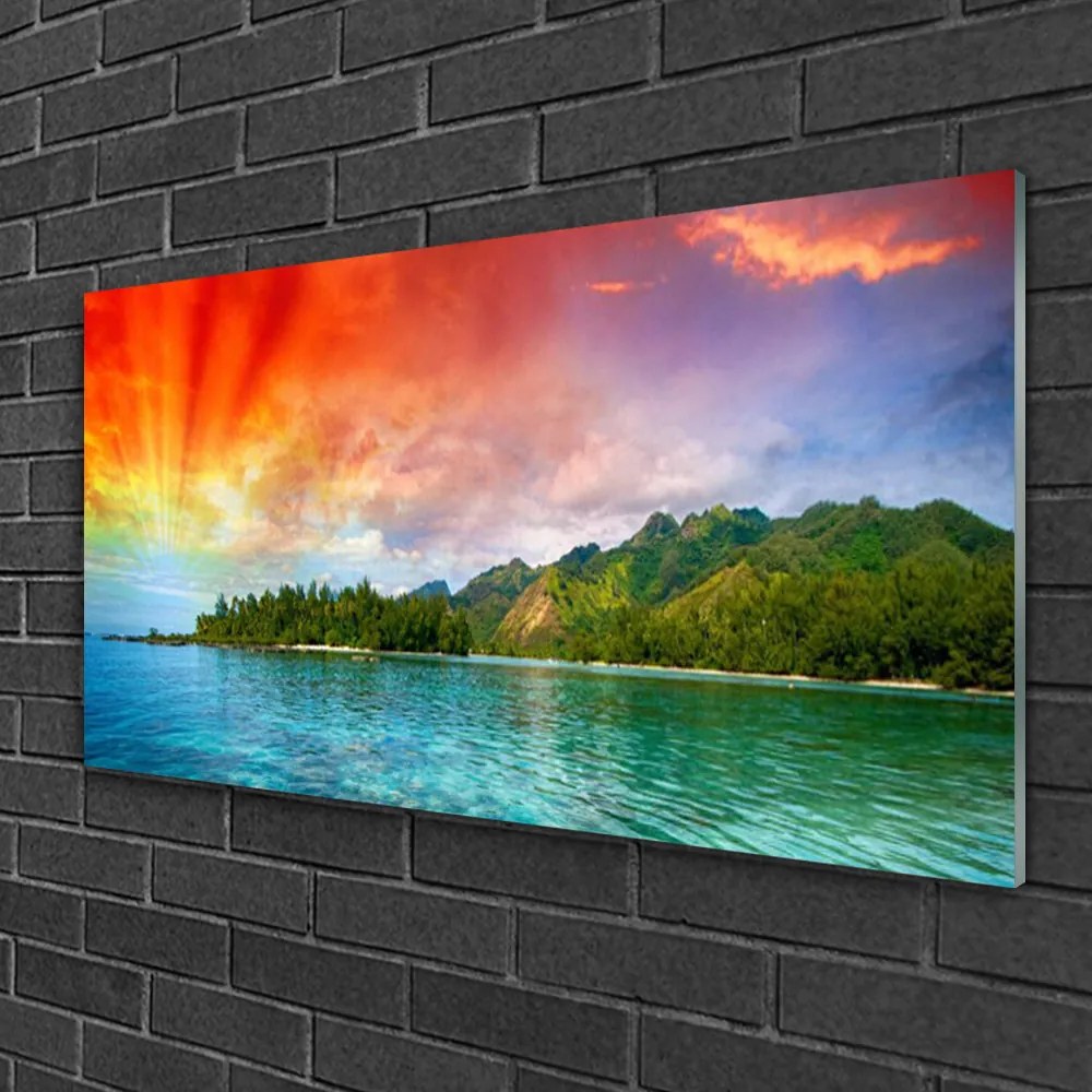 Obraz na skle Moře Les Nebe Krajina 140x70 cm