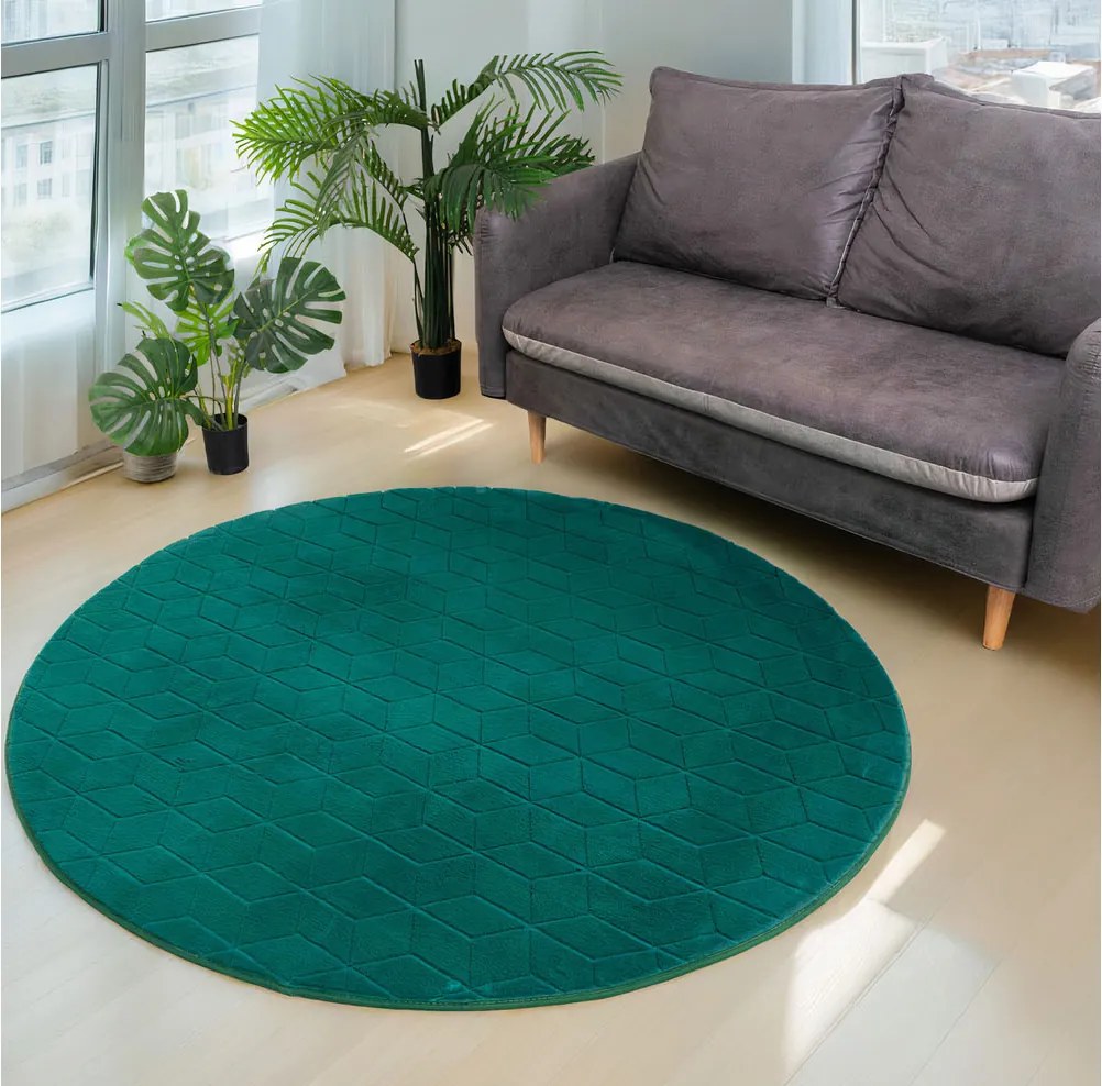 TZ Smaragdový kulatý koberec 3D Rabbit Rozměr: 120 cm