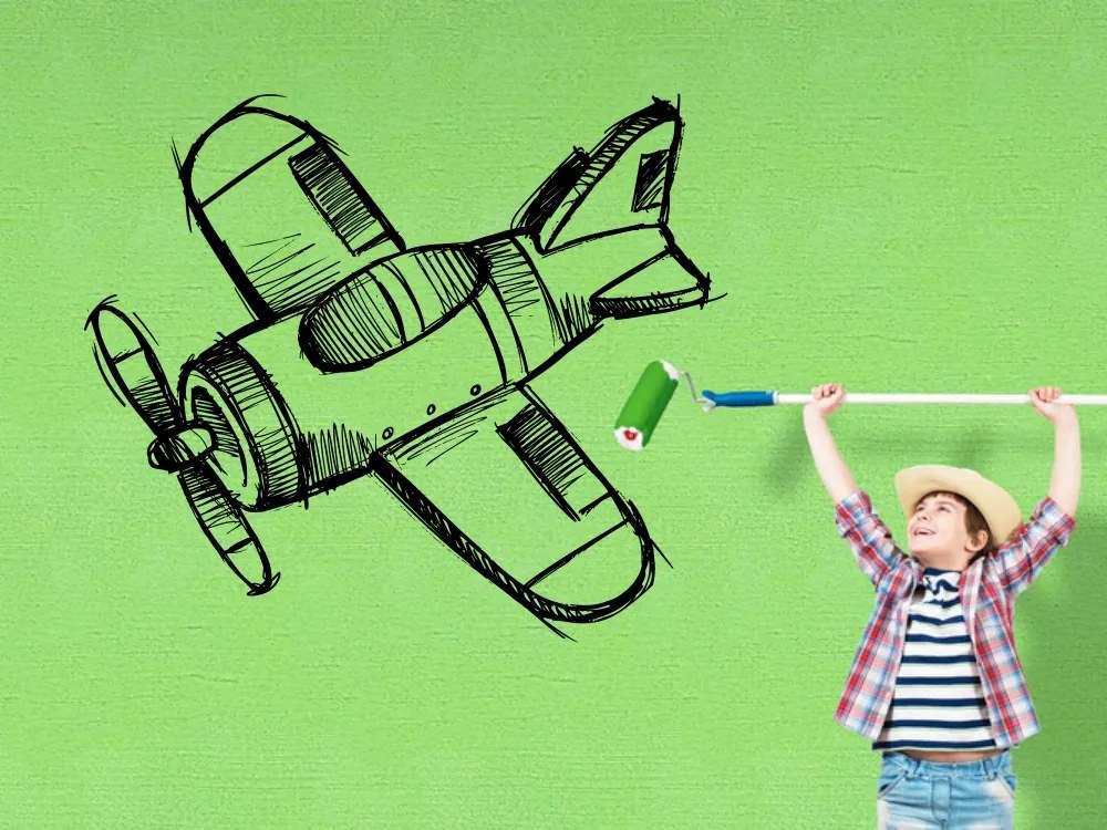 WALLVINIL Samolepky na zeď - Vrtulové Letadlo Barva: Černá, Pravá / Levá: Levá (dekorace směřuje/dívá se doleva)