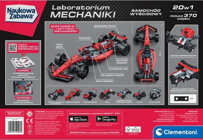 Vědecká hra Laboratoř mechaniky Závodní auto Polský jazyk Clementoni 50403