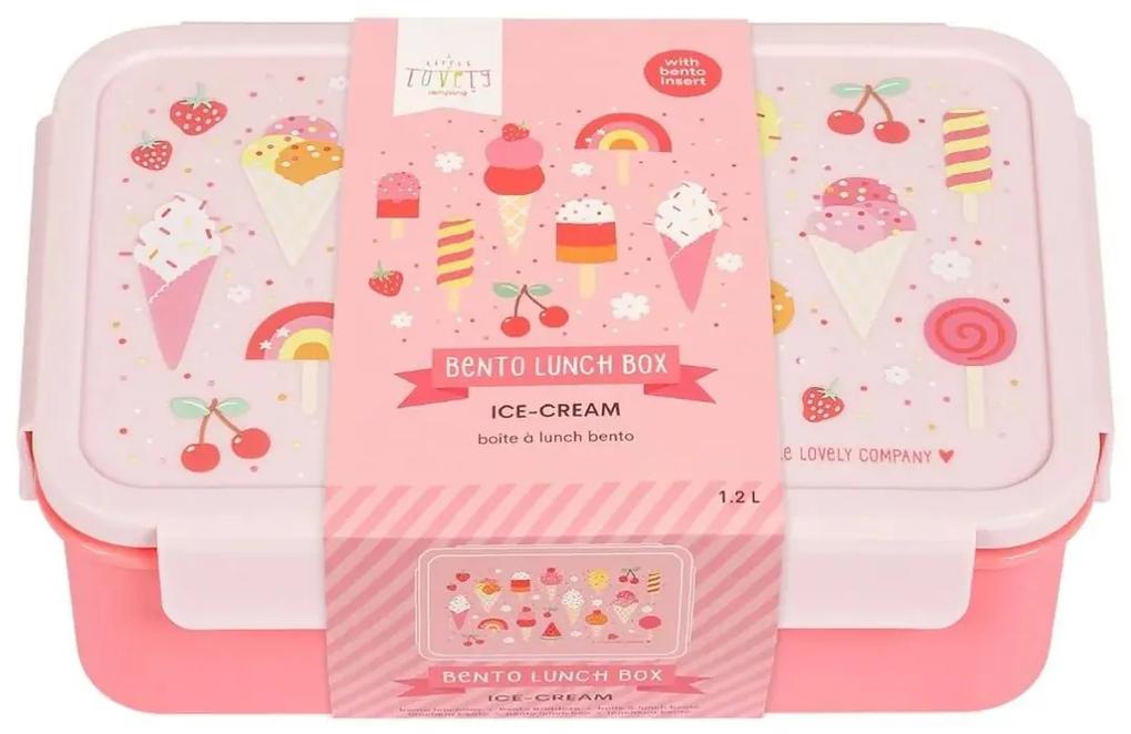 A Little Lovely Company Svačinový box Bento Ice-cream 1,2 l, růžová barva, plast