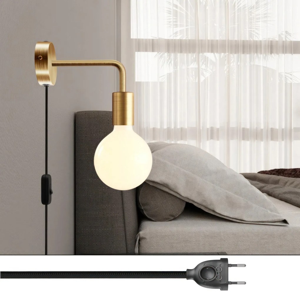 creative cables Spostaluce, nástěnná kovová lampa s prodloužením do tvaru l s vypínačem a zástrčkou Barva: Matný chrom