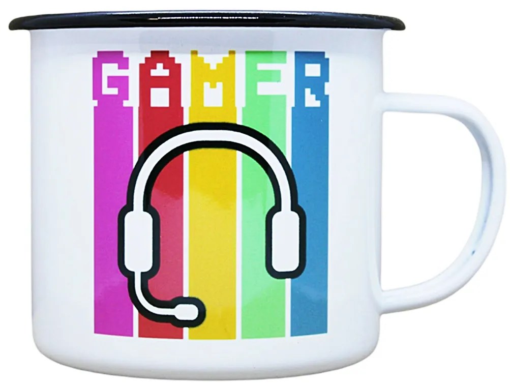 Super plecháček Smaltovaný hrnek plecháček s potiskem gamer Objem: 330 ml