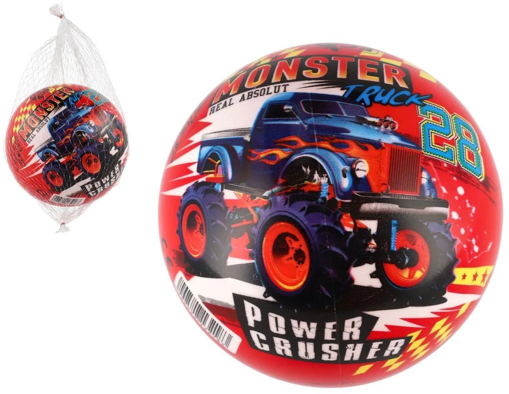 Míč Super cars monster truck nafouknutý 14cm v síťce