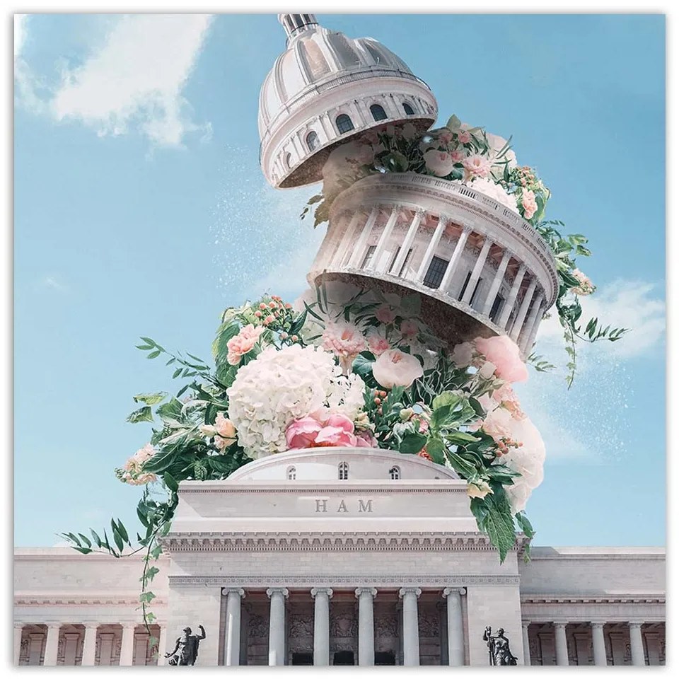 Gario Obraz na plátně Budova s květinami - Zehem Chong Rozměry: 30 x 30 cm