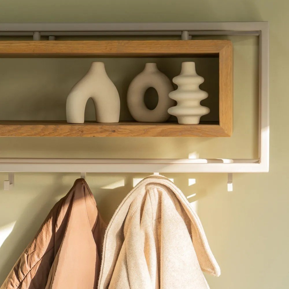 Nástěnný věšák z dubového dřeva v přírodní barvě/taupe s poličkou 118 cm School – Spinder Design
