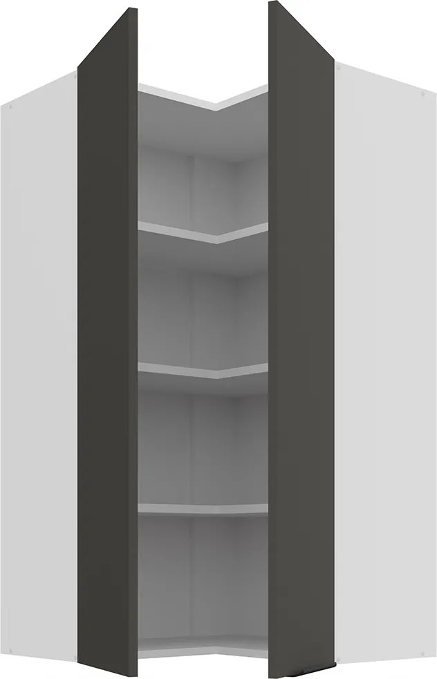 ARIA po | horní kuchyňská skříňka 60x60 GN-108 2F (90°) rohová s policemi | EXTRA VYSOKÁ | 60x60 cm | bílá/šedá grafit