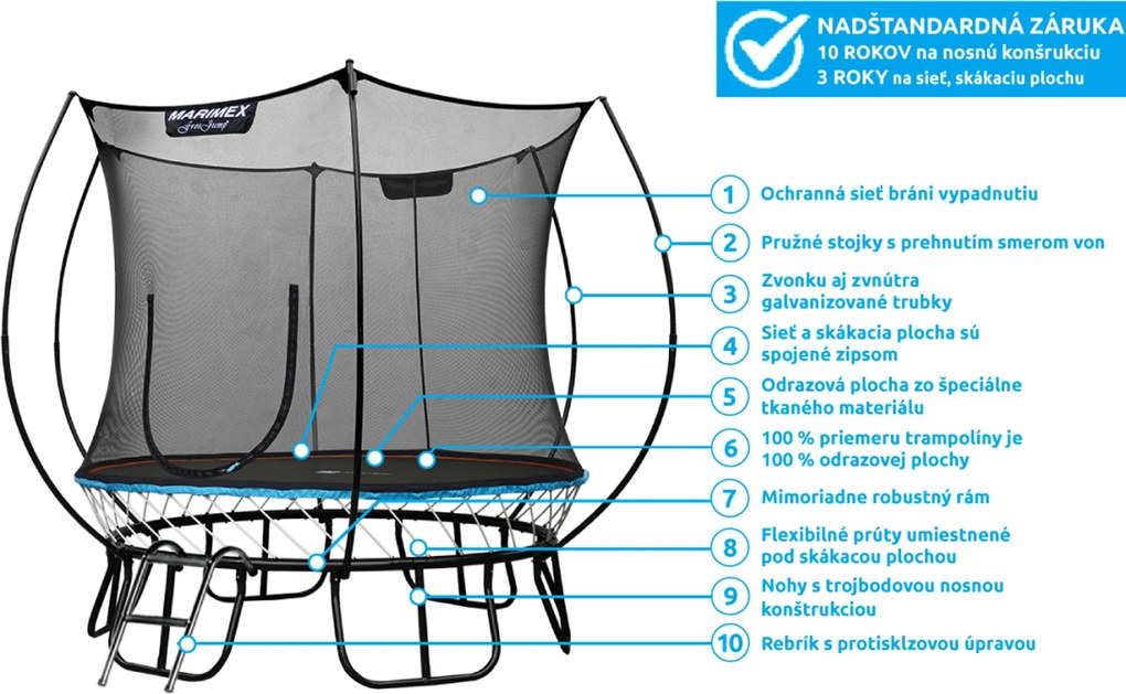 Marimex | Trampolína Marimex FreeJump 244 cm + ochranná síť + schůdky + kotvicí sada ZDARMA | 19000107