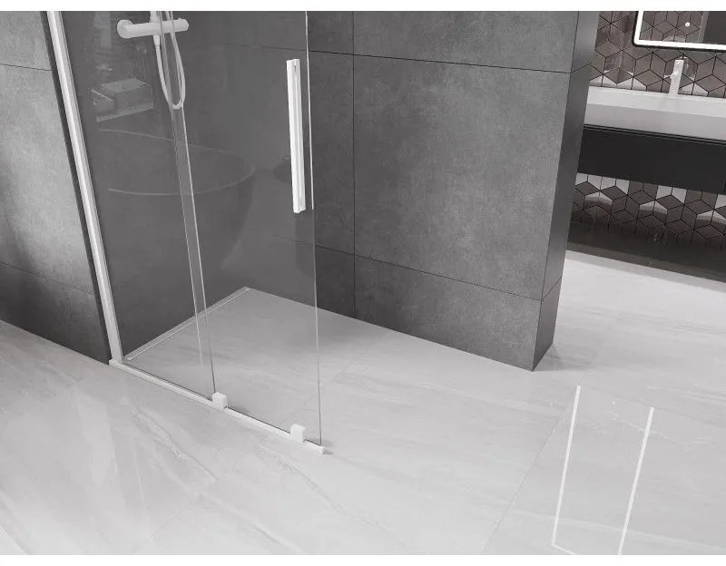 Mexen Velar, posuvné dveře do otvoru typ Walk-In 85 cm, 8mm čiré sklo, bílá, 871-085-000-03-20