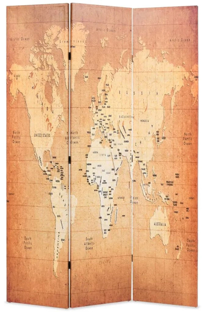 245877 vidaXL Skládací paraván 120 x 170 cm Mapa světa žlutý