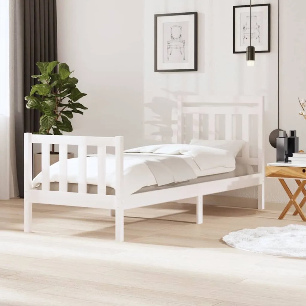 Rám postele bílý masivní dřevo 90 x 190 cm Single,  3100685