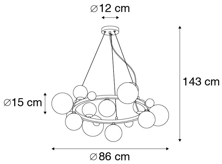 Art Deco závěsné svítidlo zlaté s kouřovým sklem 12-světlo - David