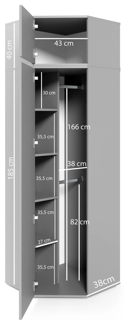 Eka Nadstavba rohové skříně Trinity 43 cm Barva dřeva: Grafit